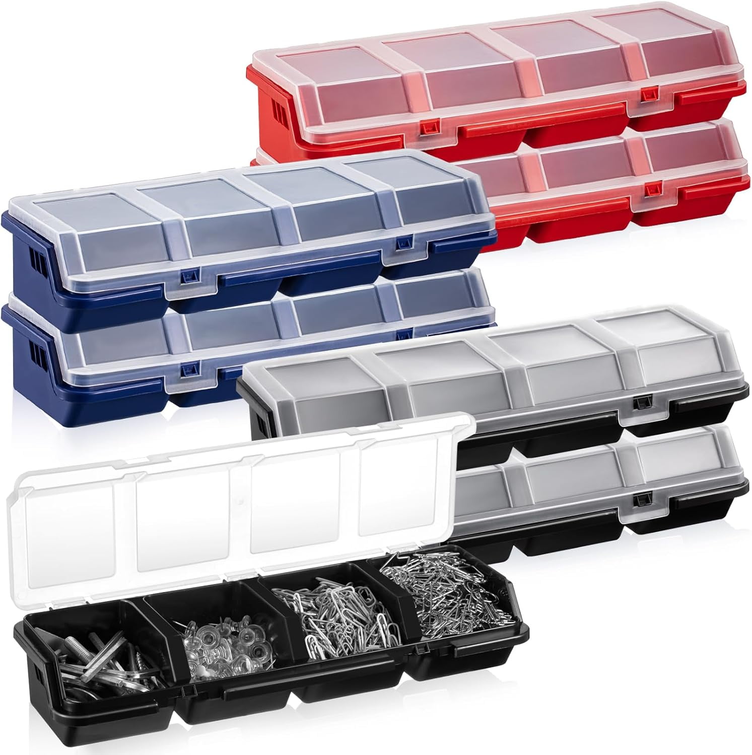 6 Pack Screw Organizer Box with Lids 4 Compartments Tool Bin Divider ...