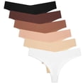 6 Pack Seamless Thongs for Women V-waisted Stretch Panties Underwear No ...