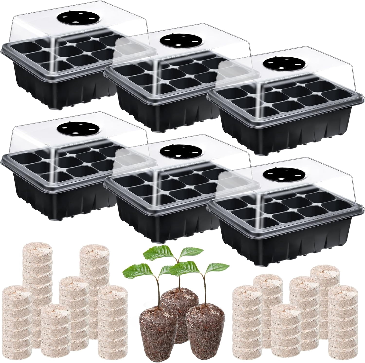6 Pack Seed Starter Tray with 72 Pcs Peat Pellets, Seeding Starter Kit ...