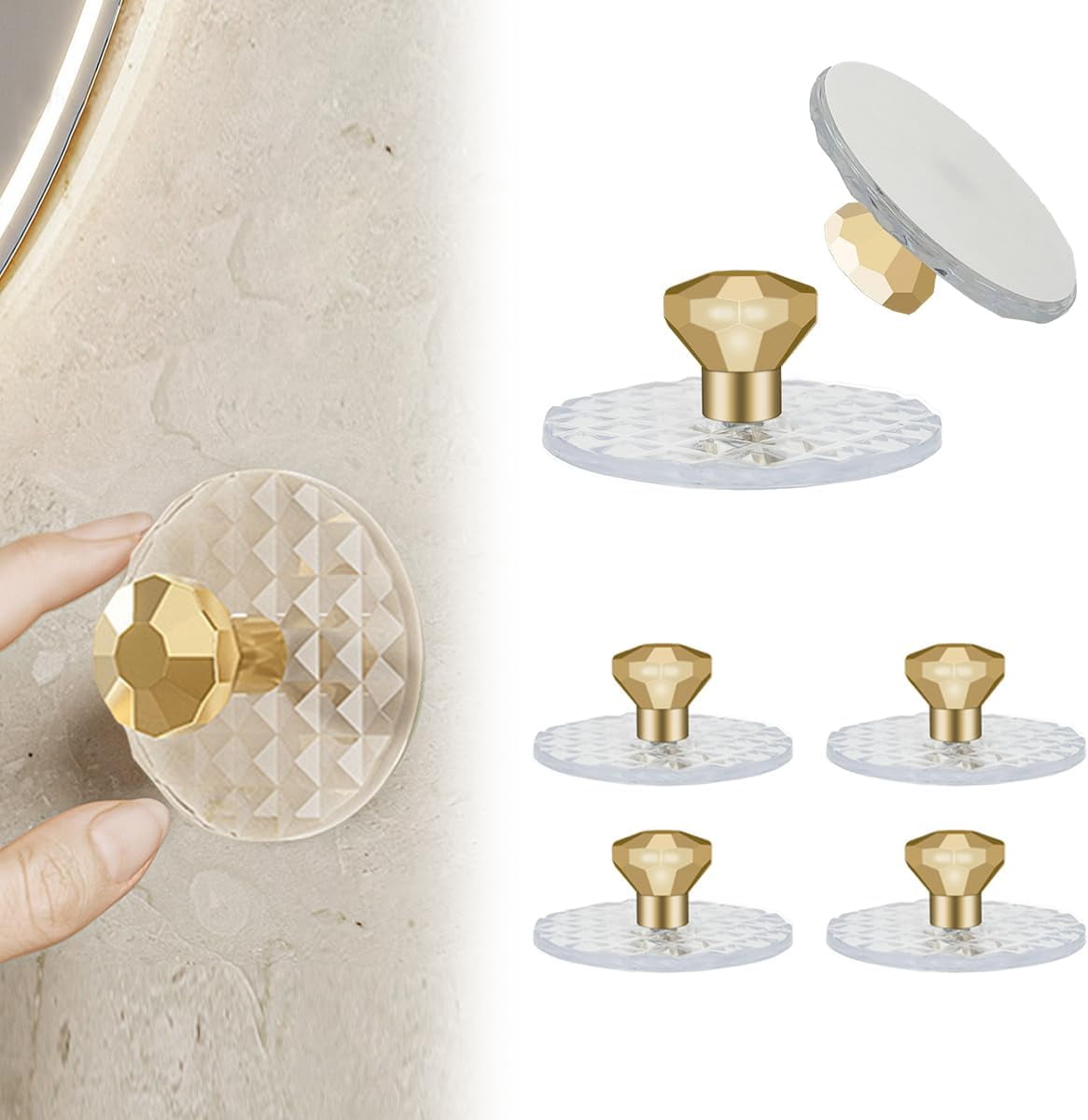 6 Pack Self-Adhesive Knobs for Cabinets Acrylic Diamond Shaped Mirror ...