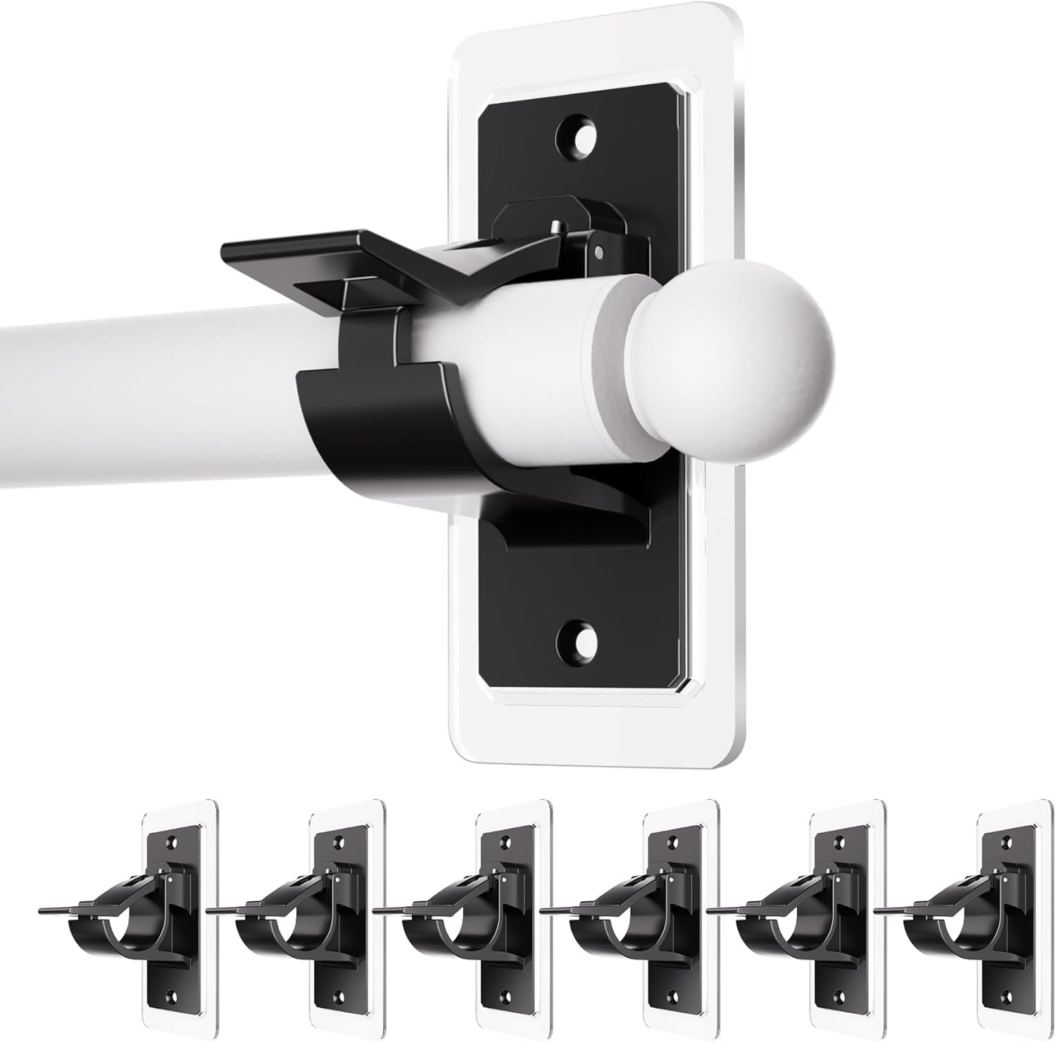 6 Pack Self Adhesive Rod Brackets, No Drill Needed Curtain Rod Holders ...