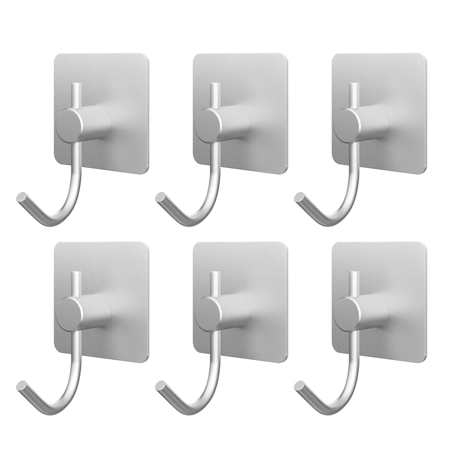 6 Pack Self Adhesive Wall Hooks Heavy Duty Aluminum Hooks for Bathroom ...