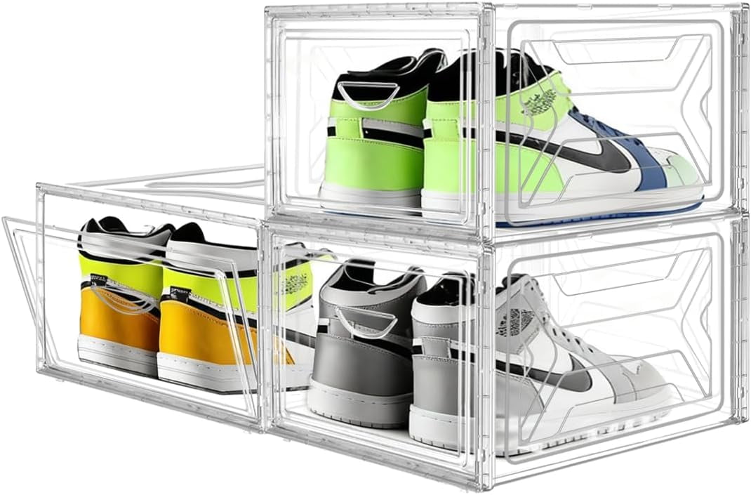 6-Pack Shoes Organizer Box Clear Stackable Baseball Caps Holder with ...