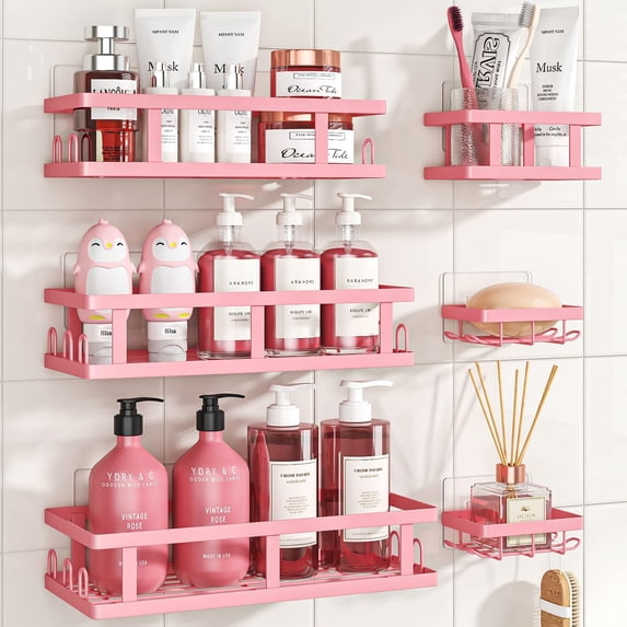 6 Pack Shower Caddy, Adhesive Shower Shelves with Soap Holder, No ...