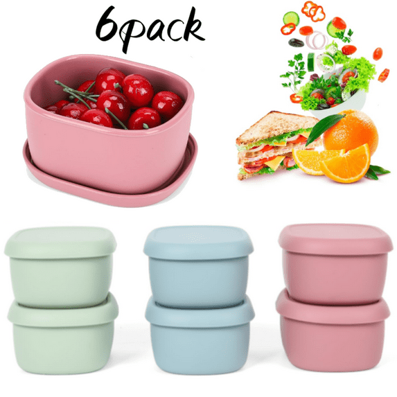 6-Pack Silicone Snack Containers with Lids, Reusable Food Containers ...