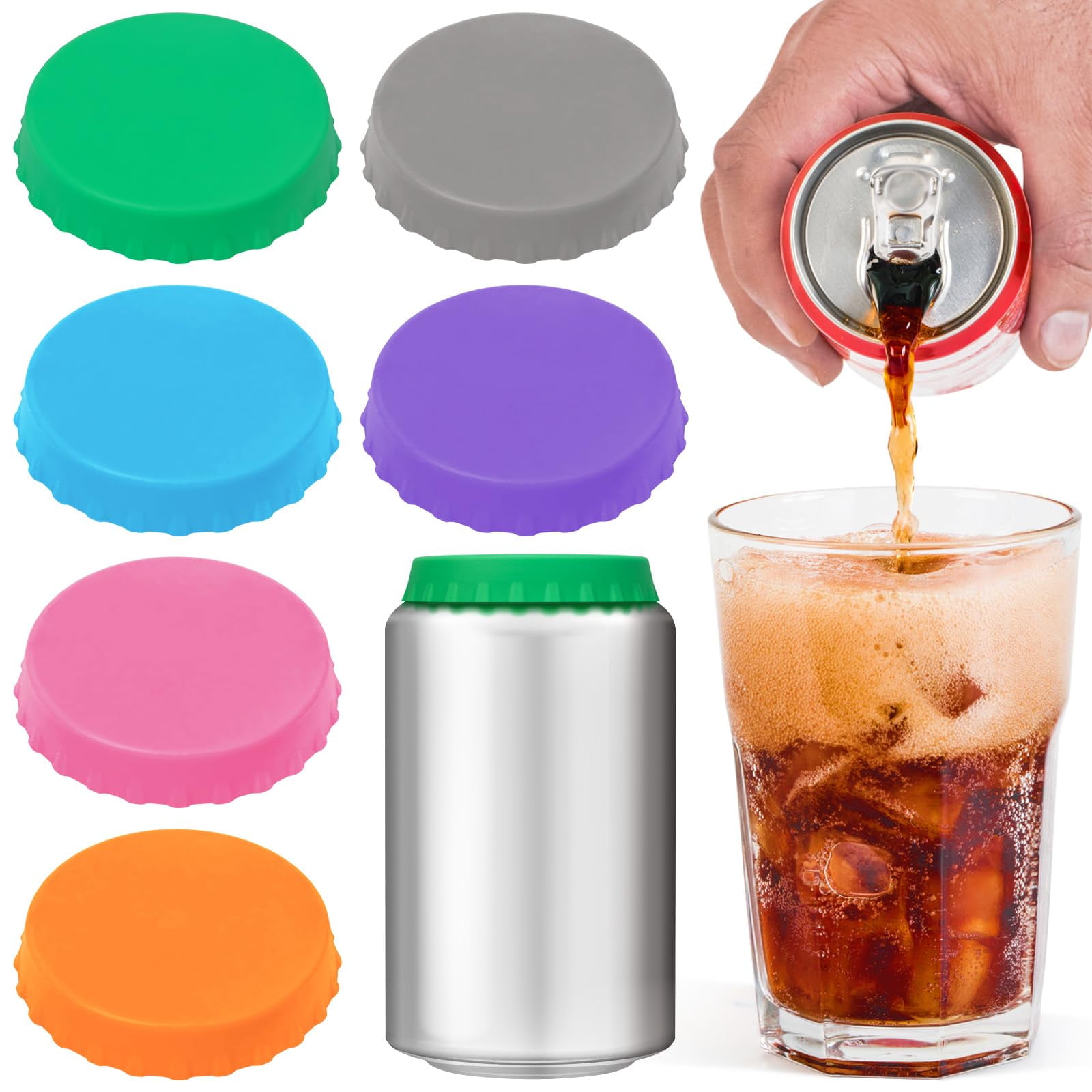 6 Pack Silicone Soda Can Cover Lids, Reusable BPA Free Silicone Can ...