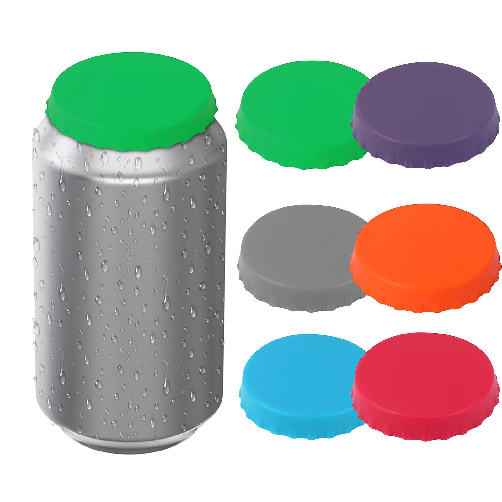6 Pack Silicone Soda Can Cover Lids, Reusable Soda Can Lids Beer Can ...
