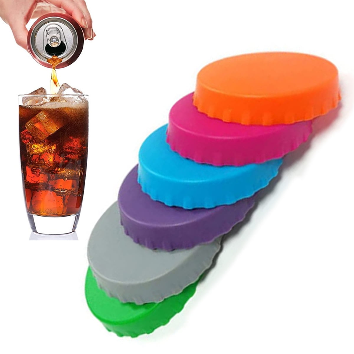 6 Pack Silicone Soda Can Cover Lids, Reusable Soda Can Lids Beer Can ...