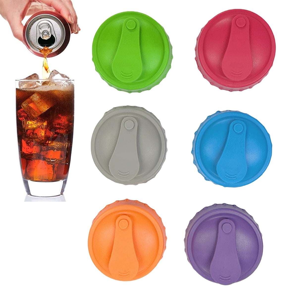 6 Pack Silicone Soda Can Cover Lids, Reusable Soda Can Lids Beer Can ...
