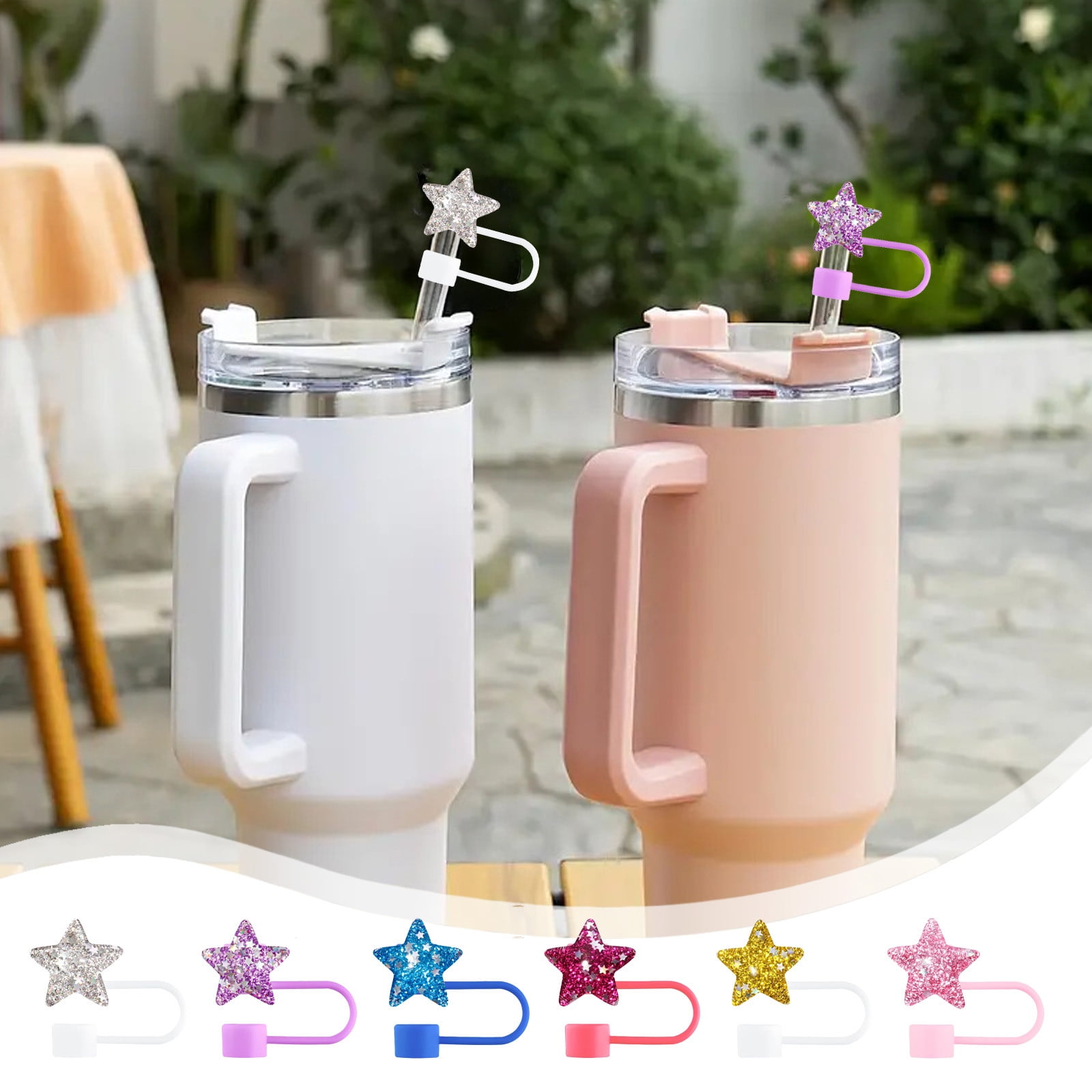 6-Pack Silicone Straw Covers | 10mm Reusable Drinking Straw Toppers ...