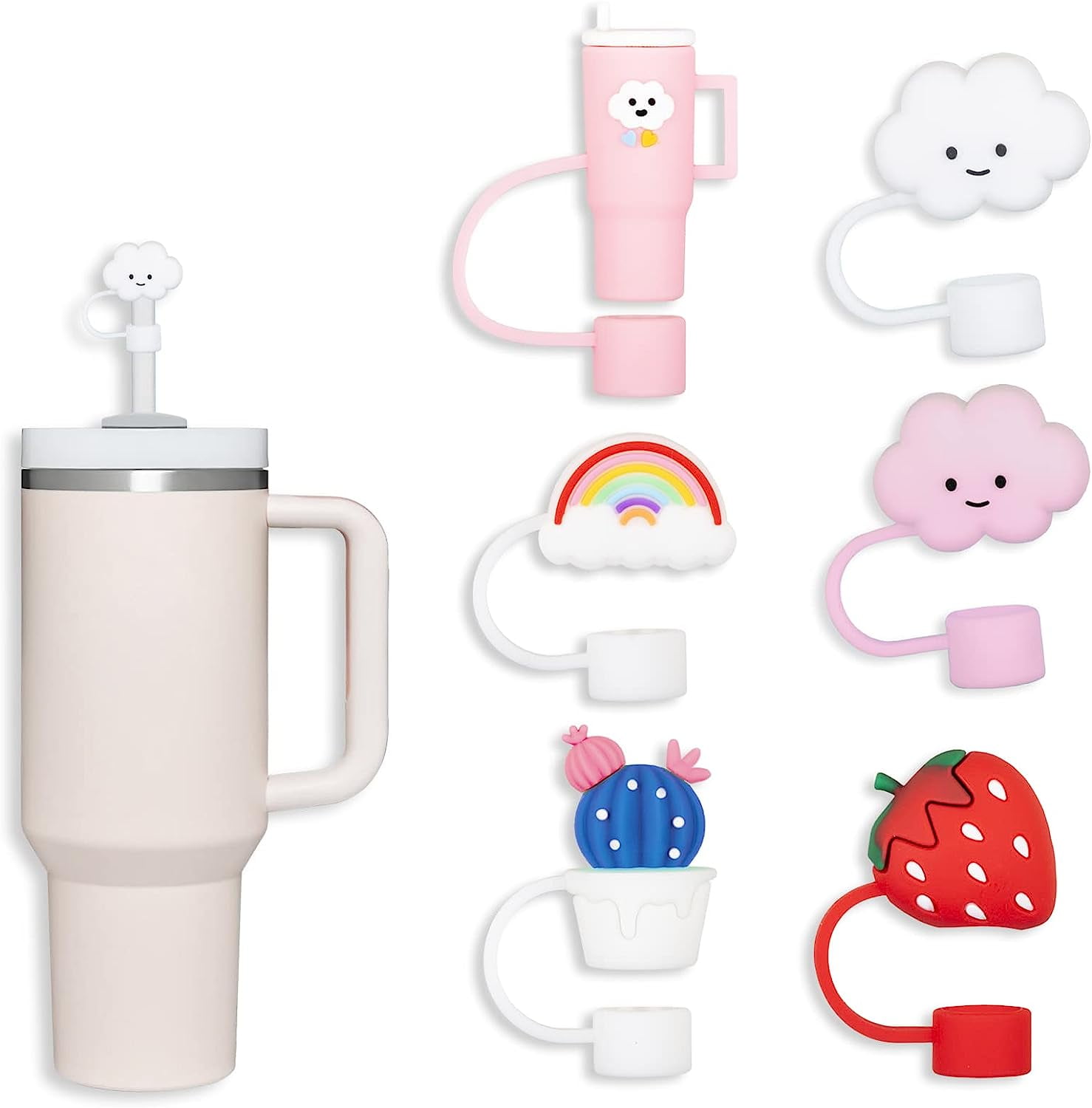 6 Pack Silicone Straw Covers for Stanley Tumbler, Cute Straw Protectors ...