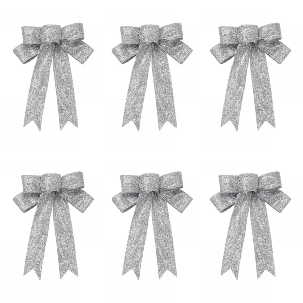 6 Pack Silver Glitter Christmas Bows Large Waterproof Premade Holiday ...