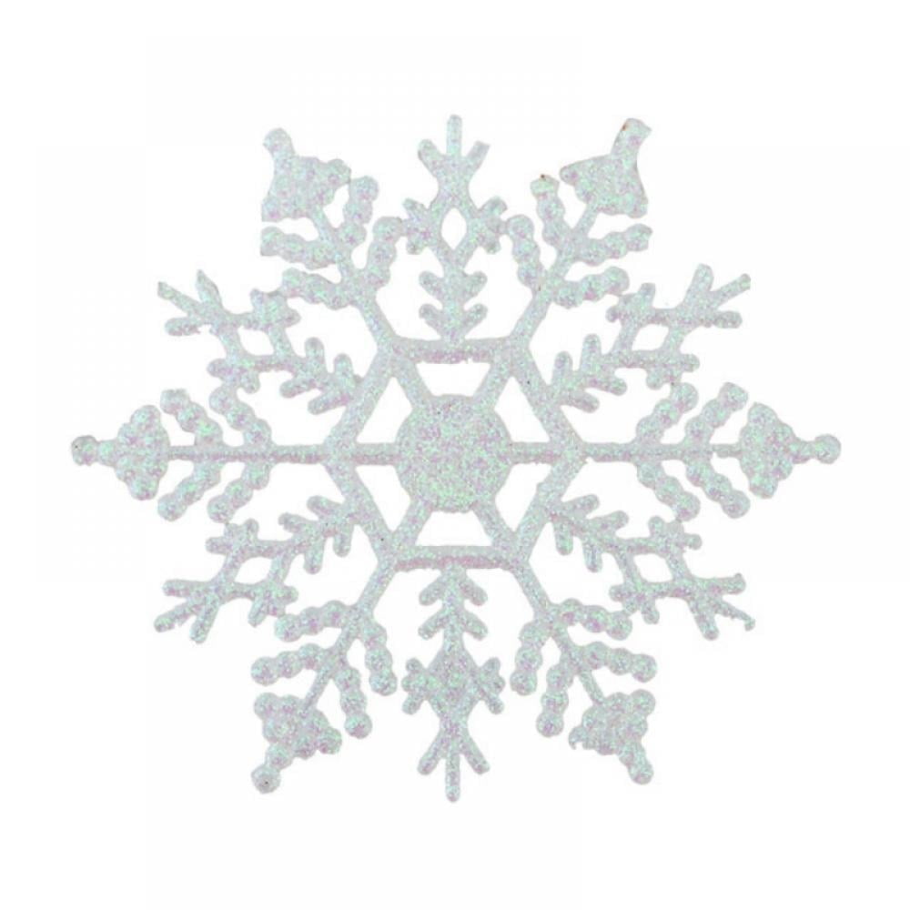 6 Pack Silver Snowflake Ornaments Plastic Glitter Snow Flakes Ornaments ...