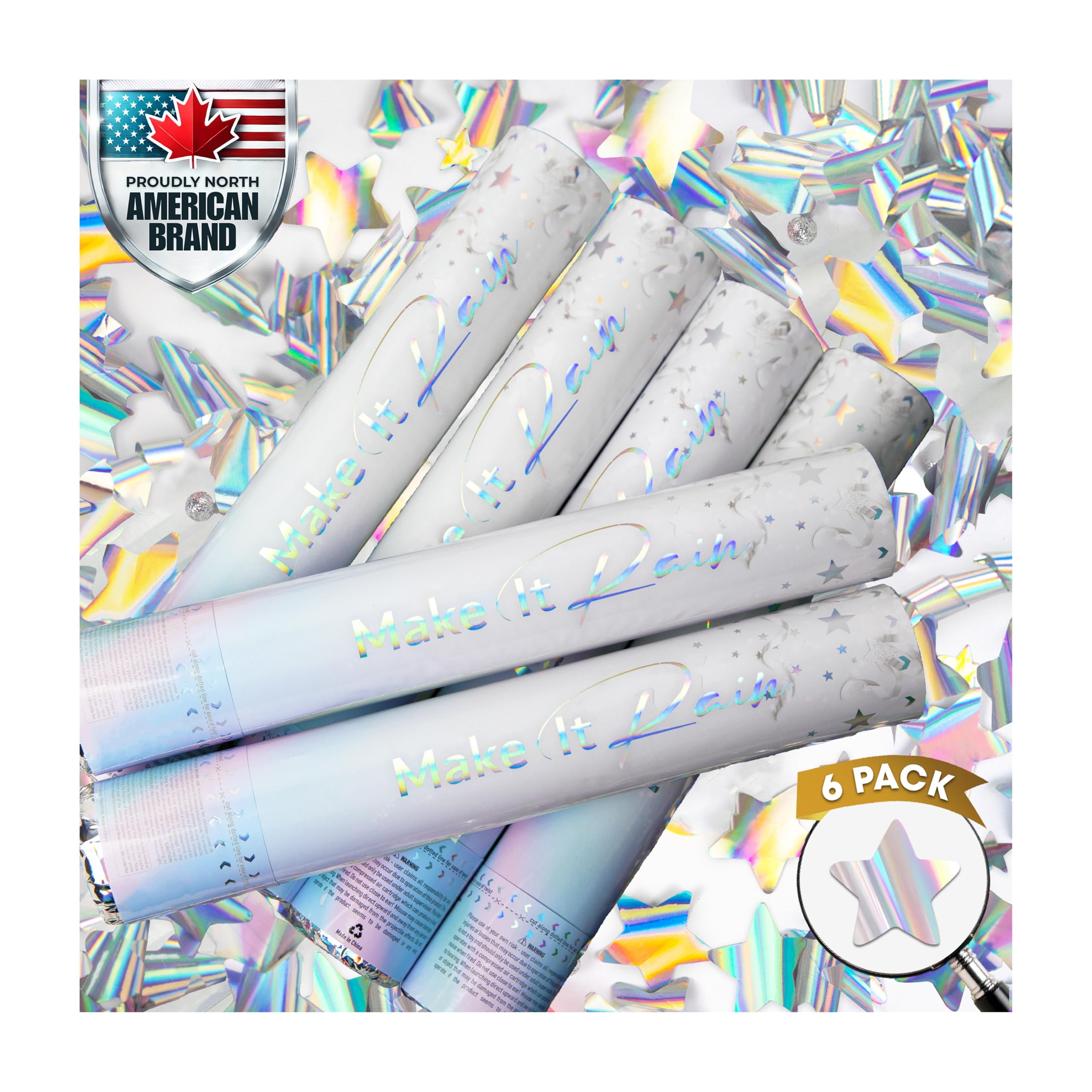 6 Pack Silver Stars Confetti Cannon Confetti Poppers | New Years Eve ...