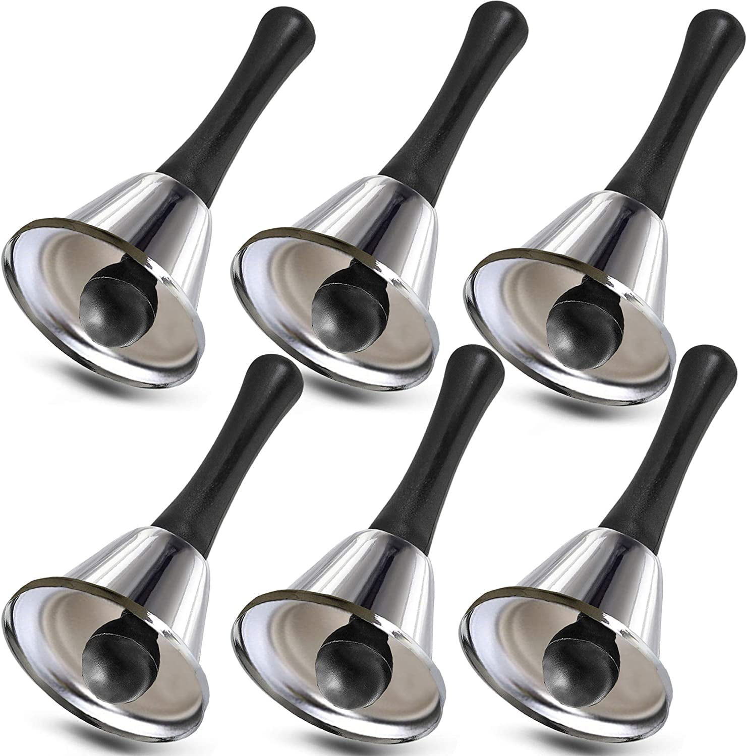 6 Pack Silver Steel Call Bells with Handle - Hand Bell Ring, Bed Alarm ...