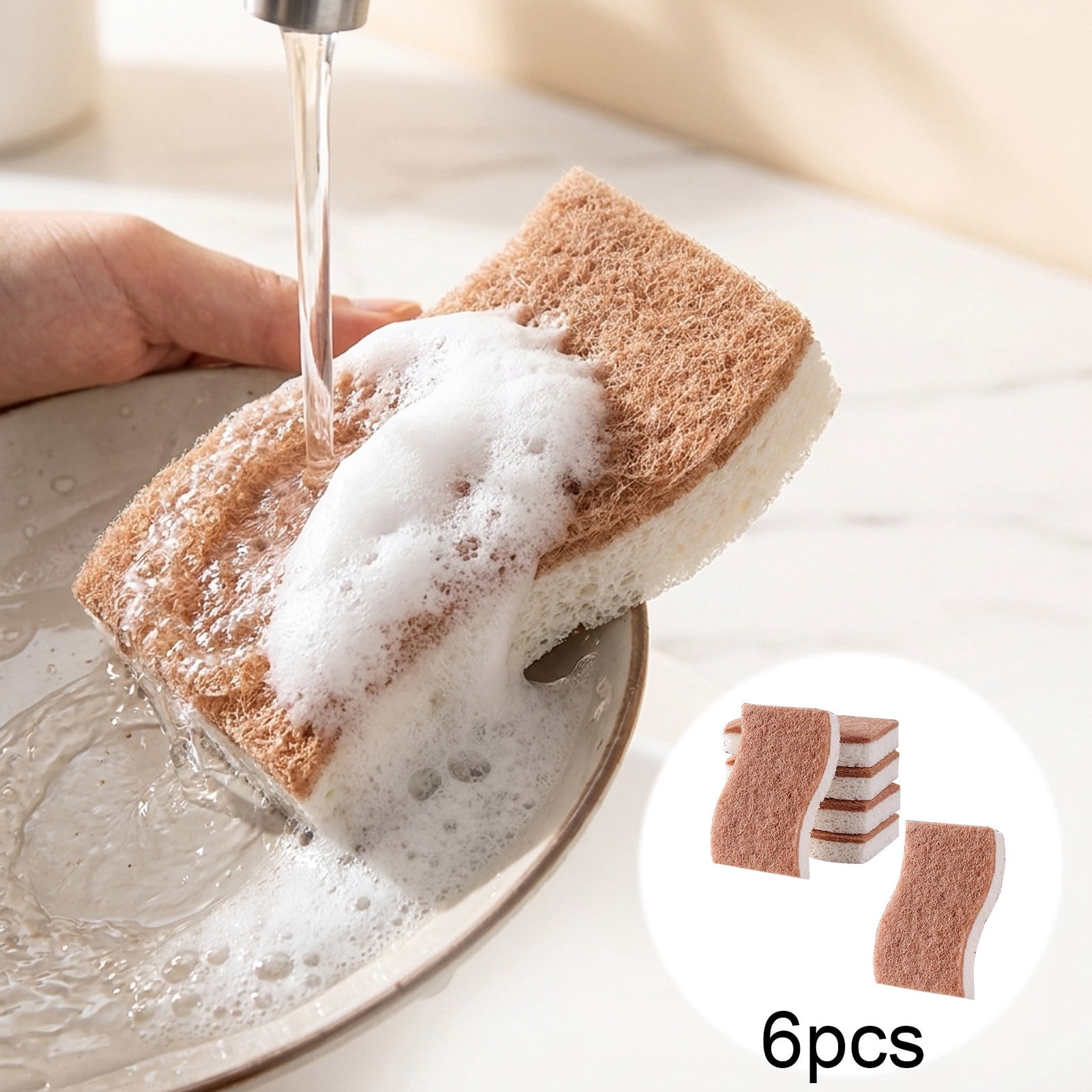 6 Pack Sisal Wood Pulp Sponge Scrubber Pads - Natural Fiber Non Scratch ...