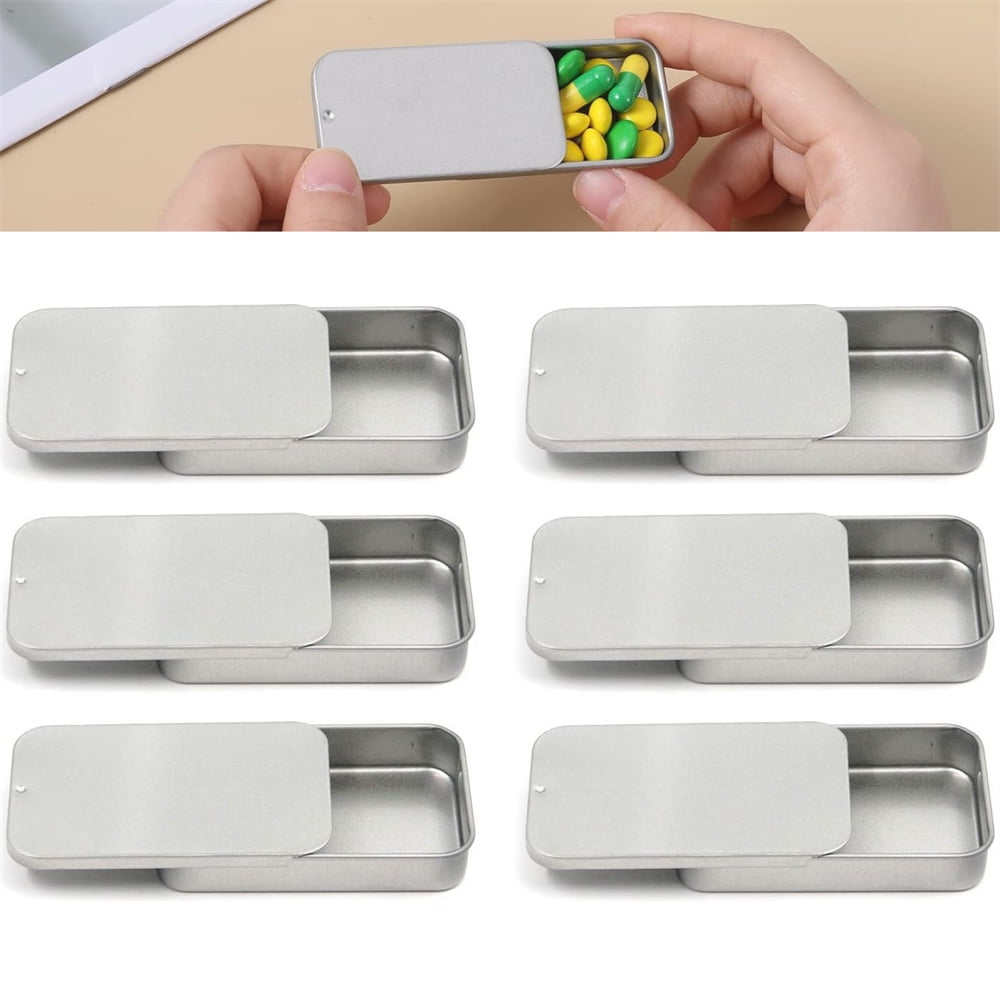 6 Pack Slide Top Tin Box,Empty Metal Containers,Rectangular Hinged Tins ...