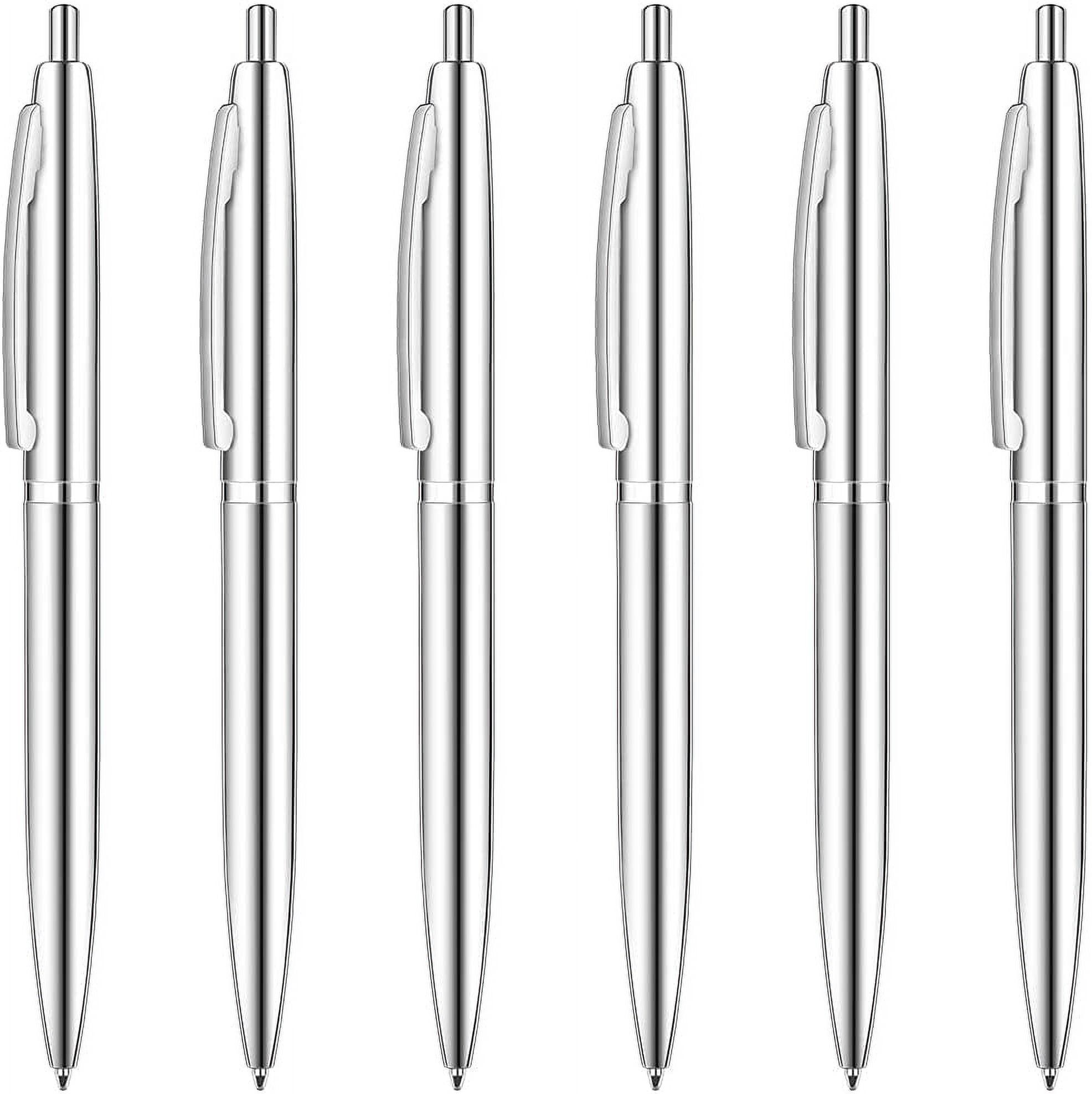 6 Pack Sliver Click Ballpoint Pens - Black ink Medium Point(1 mm ...