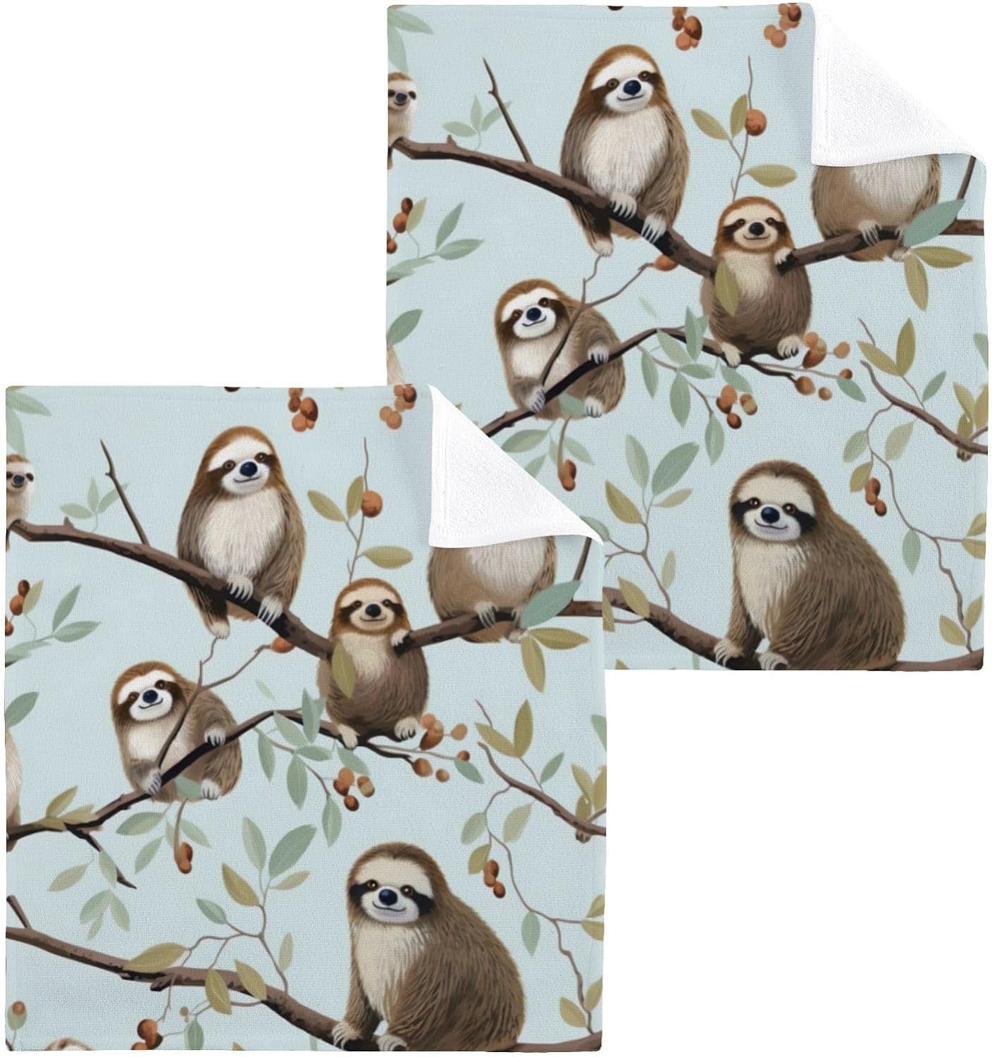 6 Pack Sloth Leaves Pure Cotton Washcloths 12 x 12 Inch Reusable ...