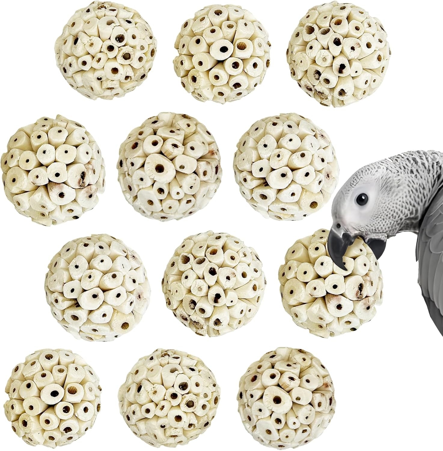 6 Pack Small Balls Bird Toys Soft & Chewable Bird Chew Ball Natural ...