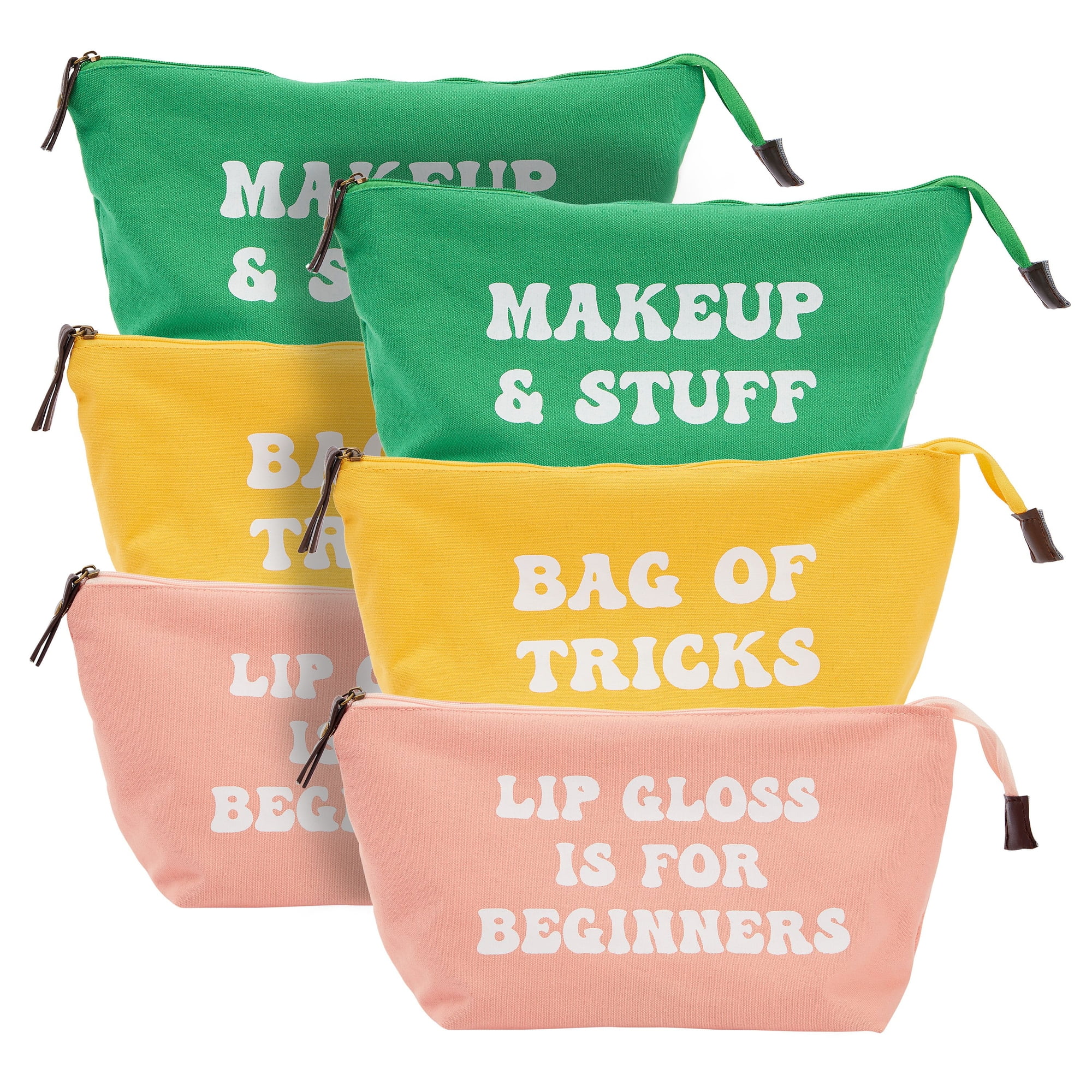 6 Pack Small Canvas Makeup Bags with Zipper for Women, 3 Colors/Designs ...