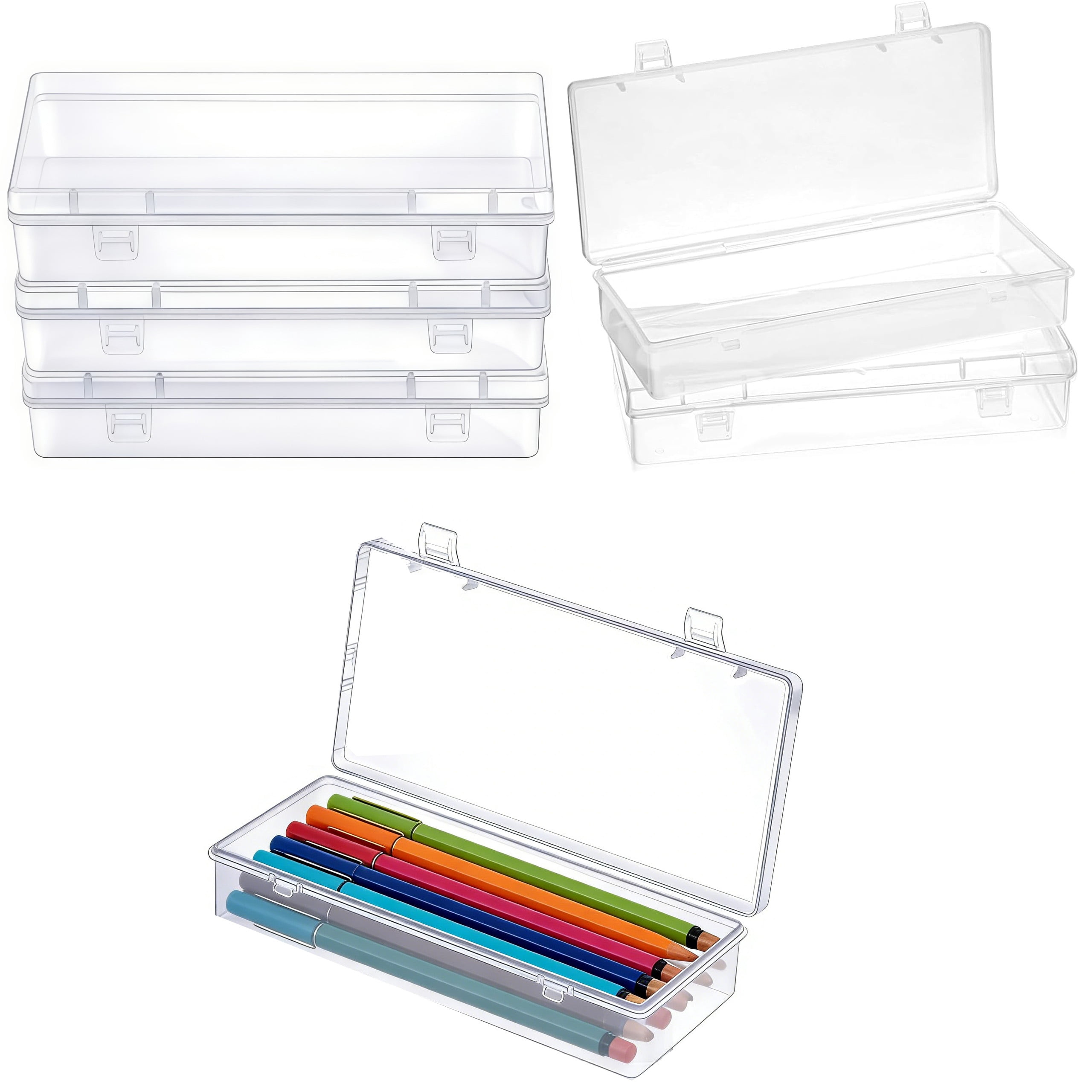 6 Pack Small Clear Plastic Storage Containers with Hinged Lids, Bexikou ...