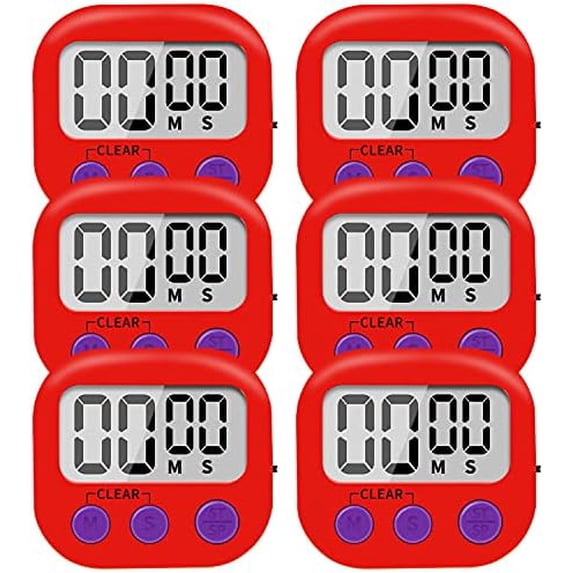 6 Pack Small Digital Kitchen Timer Magnetic Back and ON/Off Switch ...