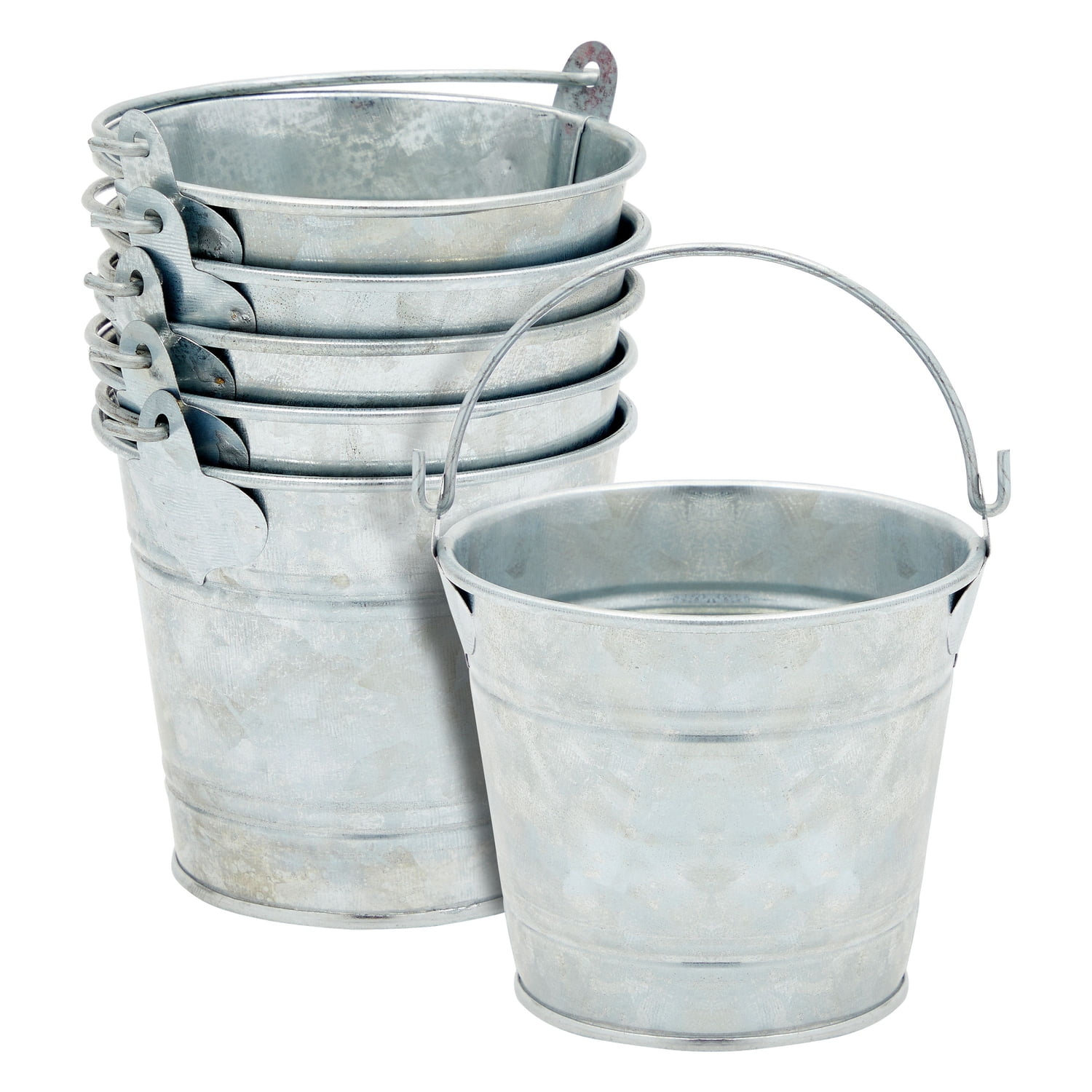 Juvale 6 Pack Small Galvanized Metal Buckets with Handles, Mini Tin ...