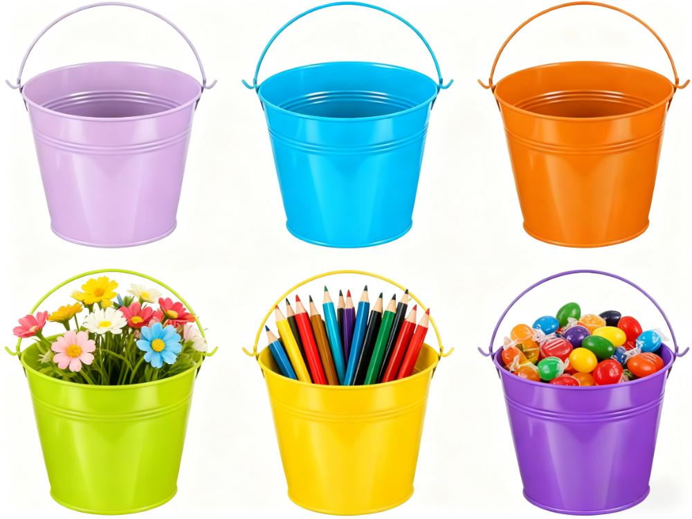 6 Pack Small Metal Buckets with Handle, Colored Galvanized Mini Pails ...