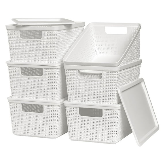 6 Pack Small Plastic Storage Bins with Lids, Stackable Ventilated ...
