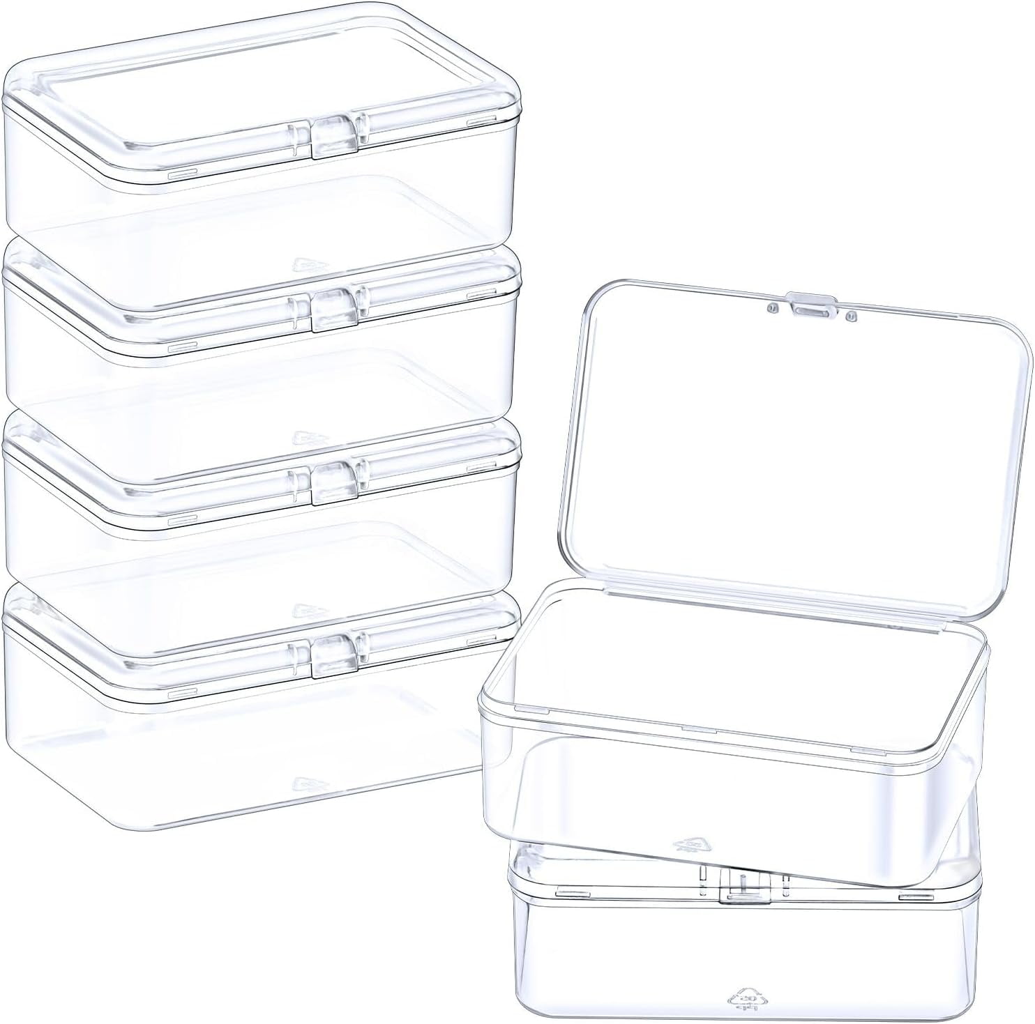 6 Pack Small Plastic Storage Containers with Hinged Lids, Rectangle ...