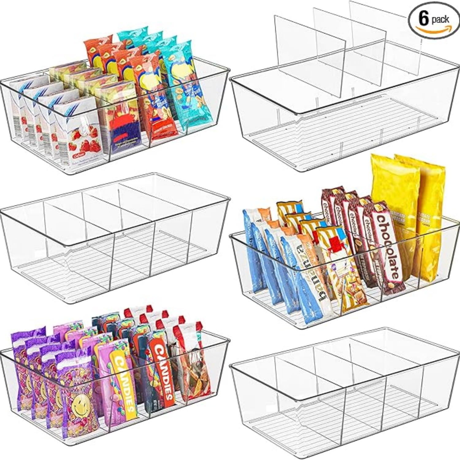 6 Pack Snack Organizers, Pantry Organizer and Storage, Clear Food ...
