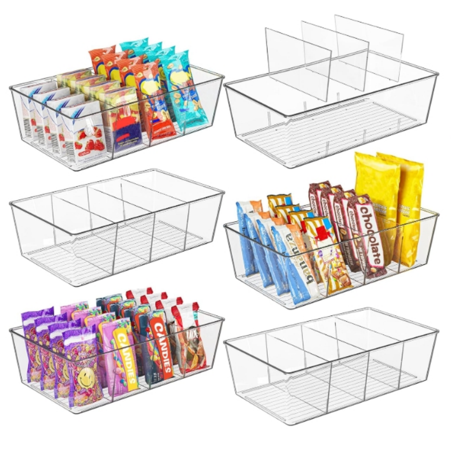 6 Pack Snack Organizers, Pantry Organizer and Storage, Clear Food ...