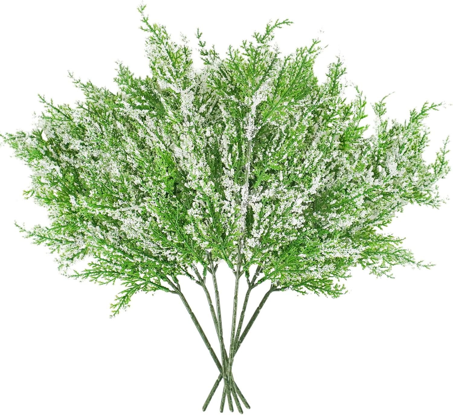 6 Pack Snowy Artificial Cedar Picks Stems 17.7 Inch Frosted Faux Cedar ...