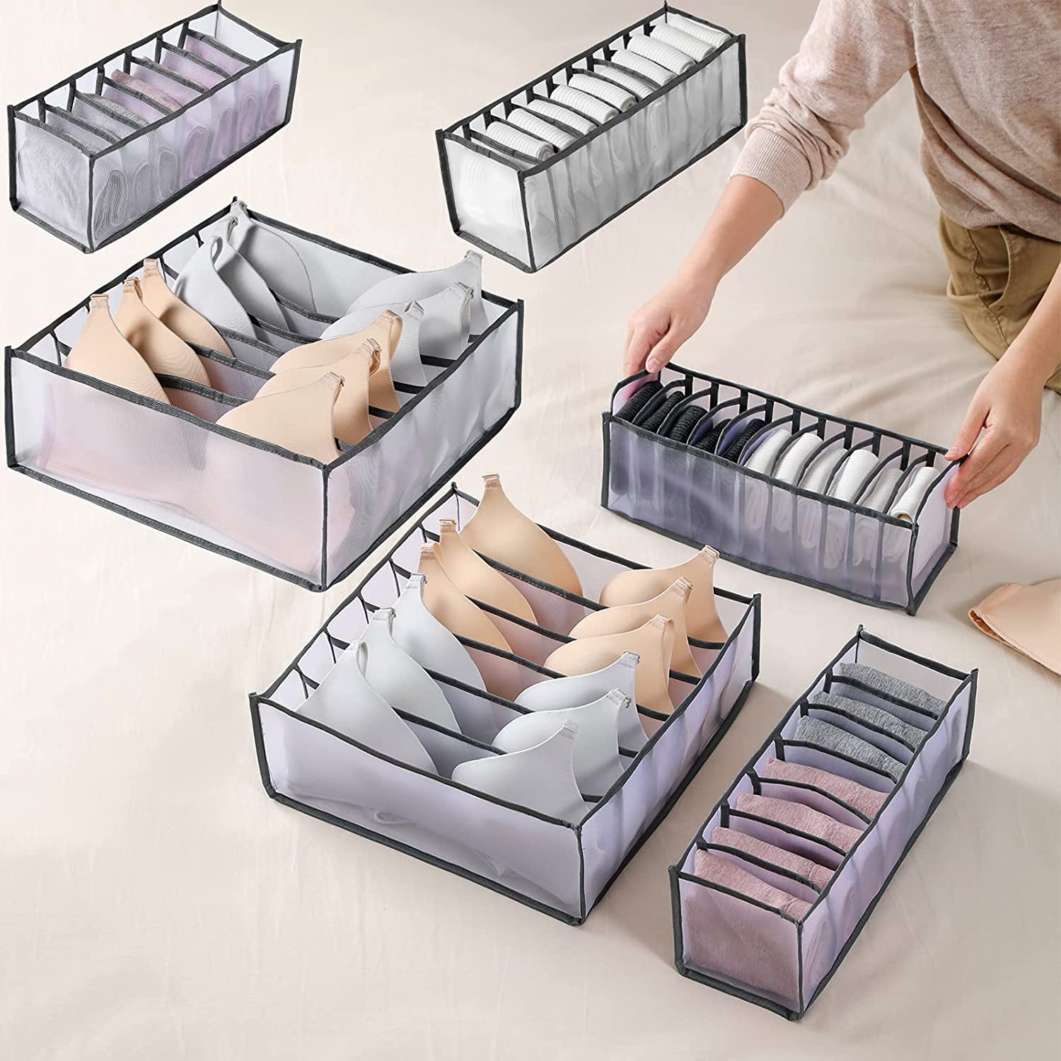 6 Pack Sock Underwear Drawer Organizer Dividers, Foldable Fabric ...