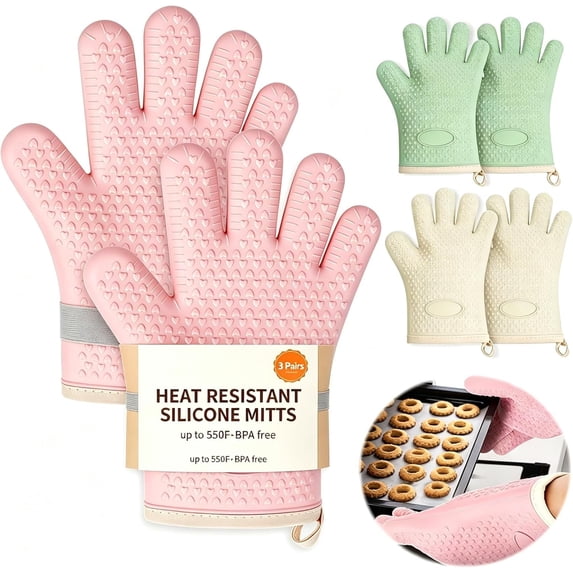 6 Pack Soft Oven Mitts,550F Heat Resistant Cooking Safety Gloves,BBQ ...