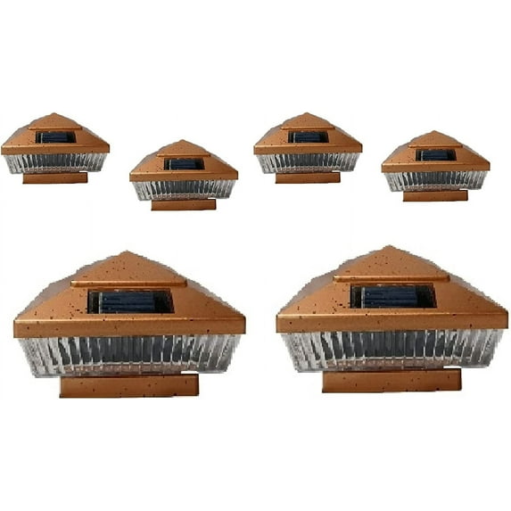 6 Pack Solar 6X6" Fence Post Cap Light with FIVE LED Bulbs COPPER Garden Square Shape Cap Light ...