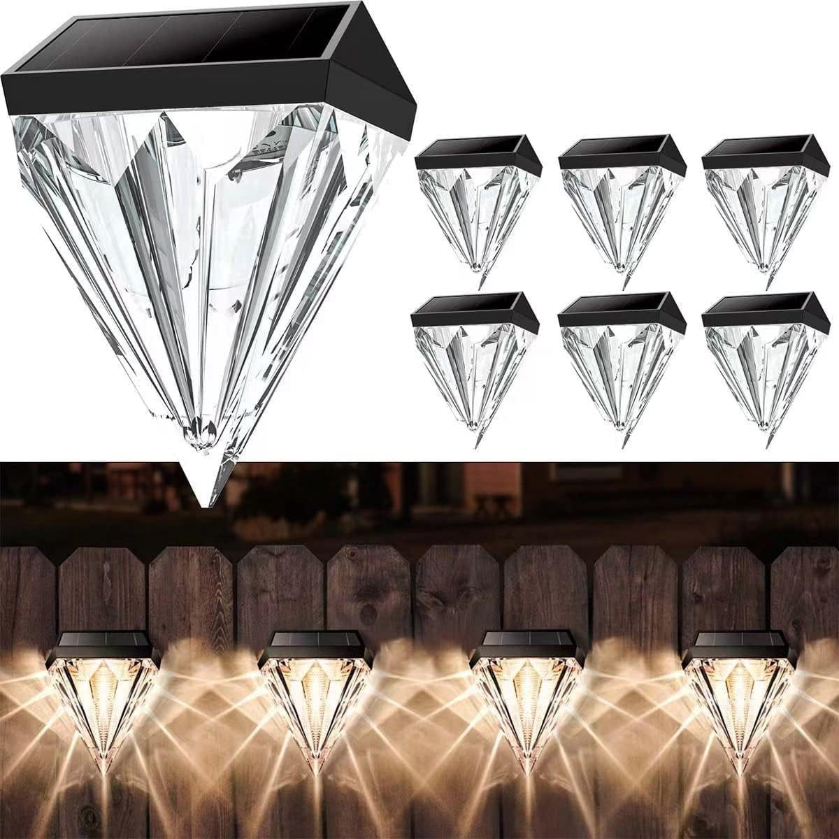 6 Pack Solar Deck Lights Outdoor – Diamond LED Waterproof Step & Fence ...