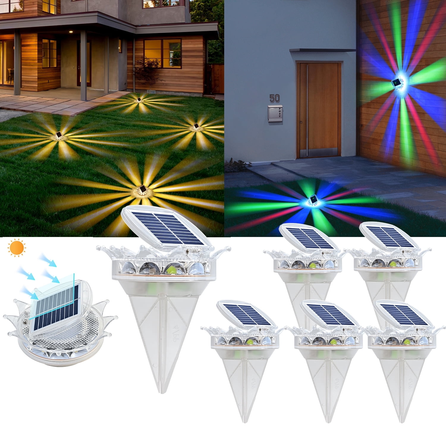 6 Pack Solar Disk Light LED RGB In-ground Pathway Light Dusk-to-Dawn ...