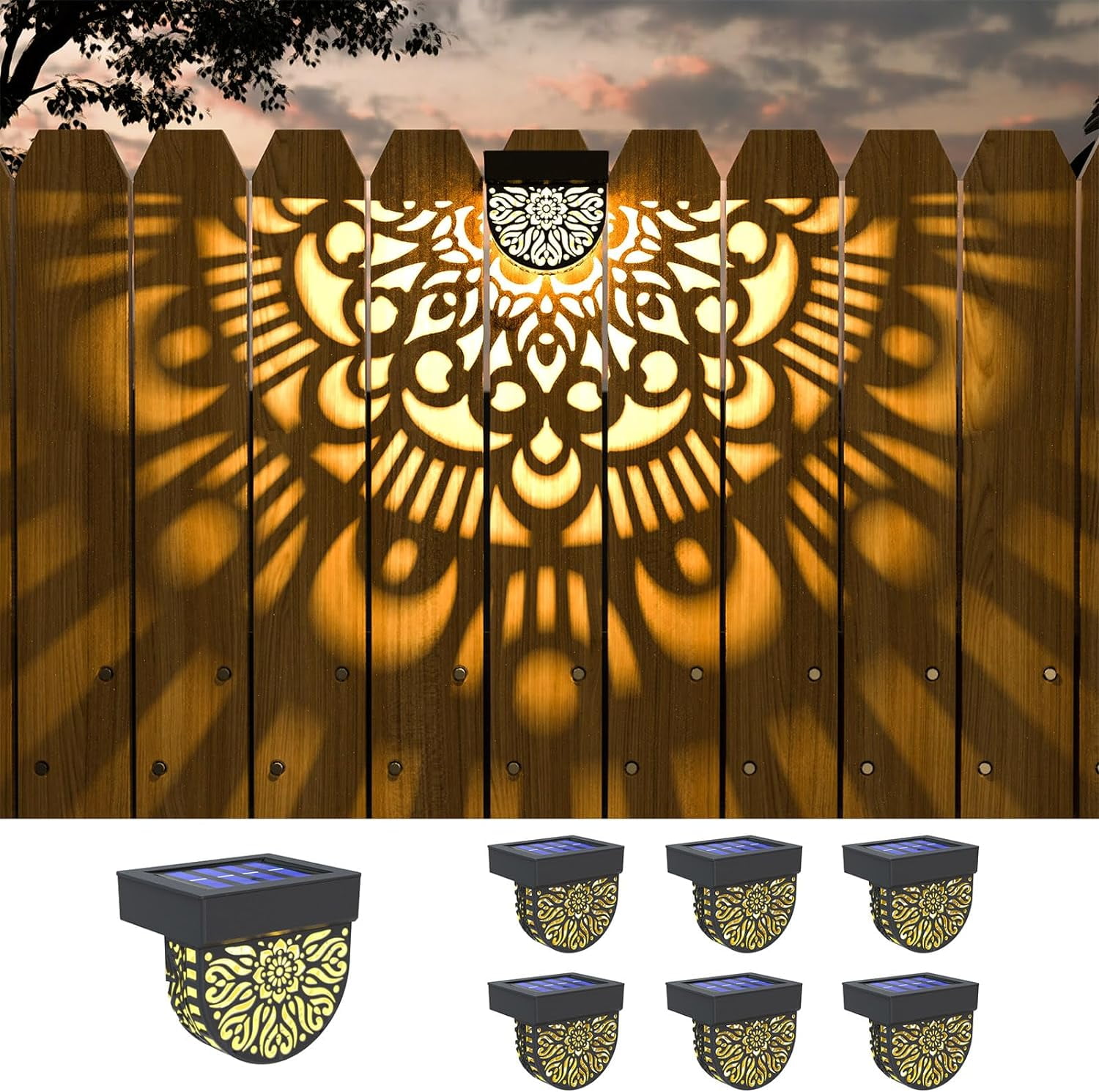 6 Pack Solar Fence Lights Solar Outdoor Wall Lights Plastic Solar Powered Deck Step Stair Lights ...