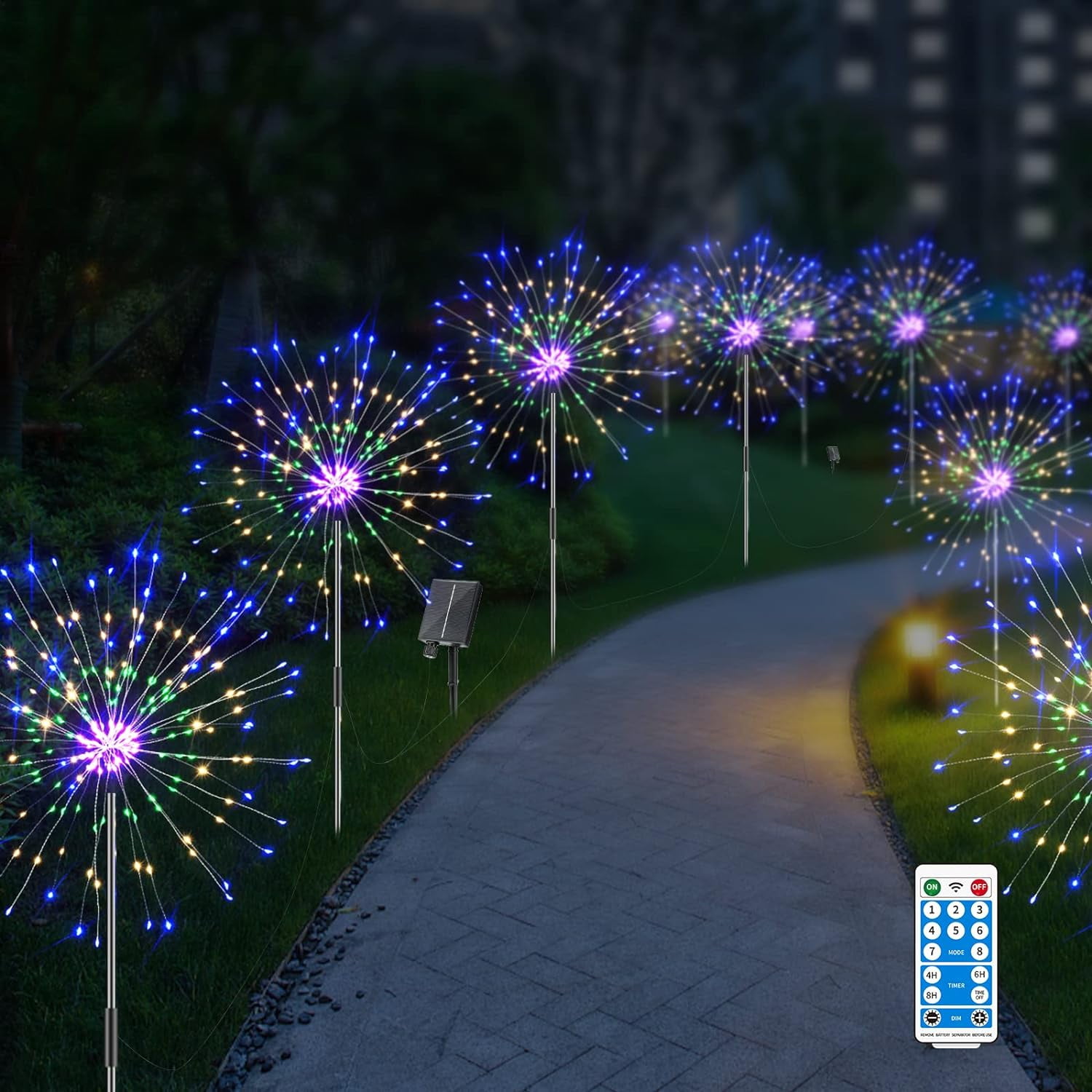 6 Pack Solar Firework Lights,720 LED Outdoor Garden Lights USB Charging ...