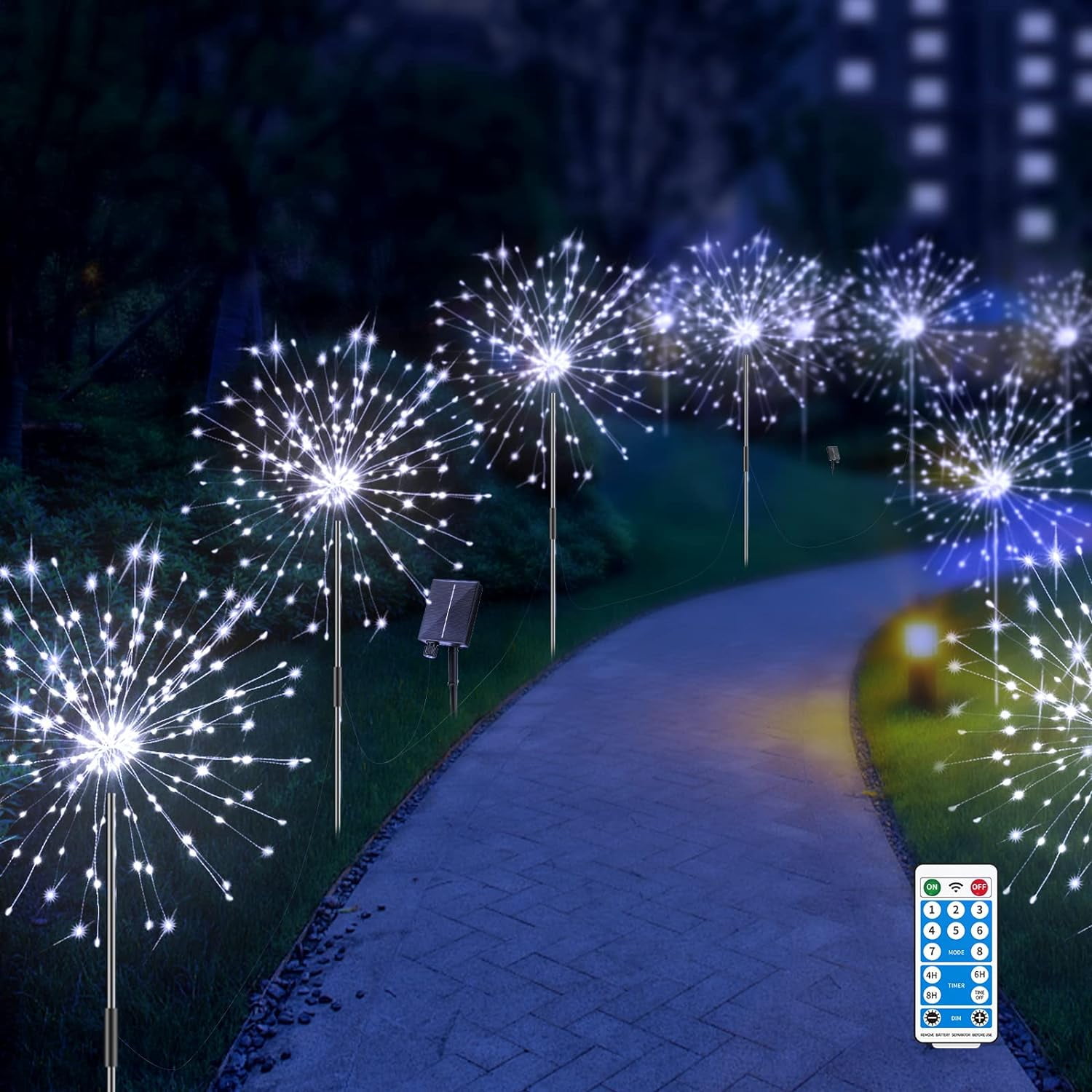 6 Pack Solar Firework Lights,720 LED Outdoor Garden Lights USB Charging ...