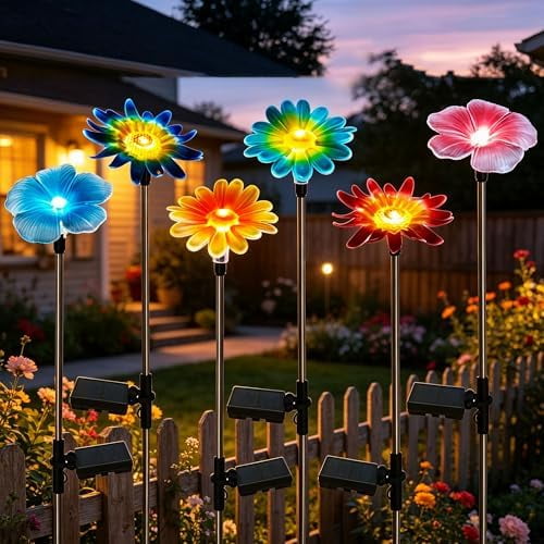 6 Pack Solar Garden Lights Outdoor Decor,Stake Yard Figurine Colorful ...