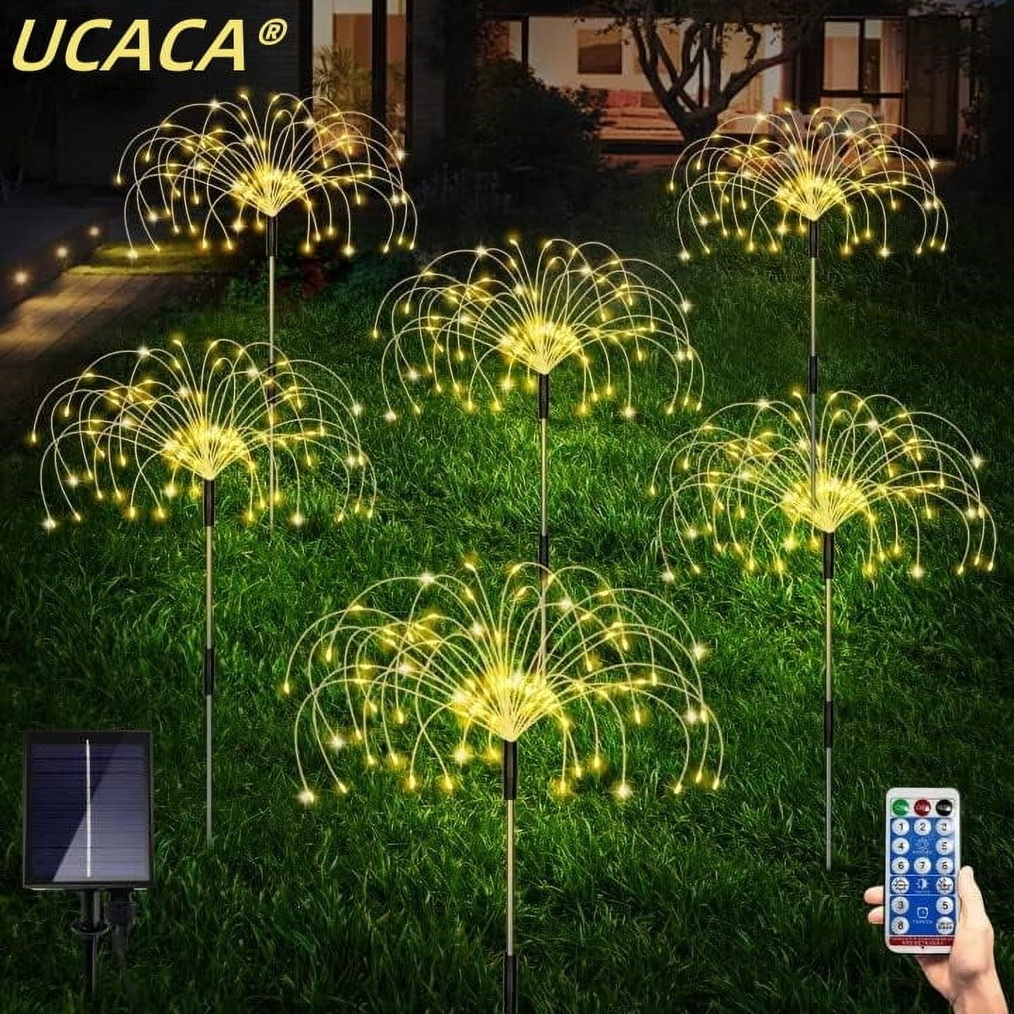 6 Pack Solar Garden Lights Outdoor, Firework Lights 8 Modes with Remote ...