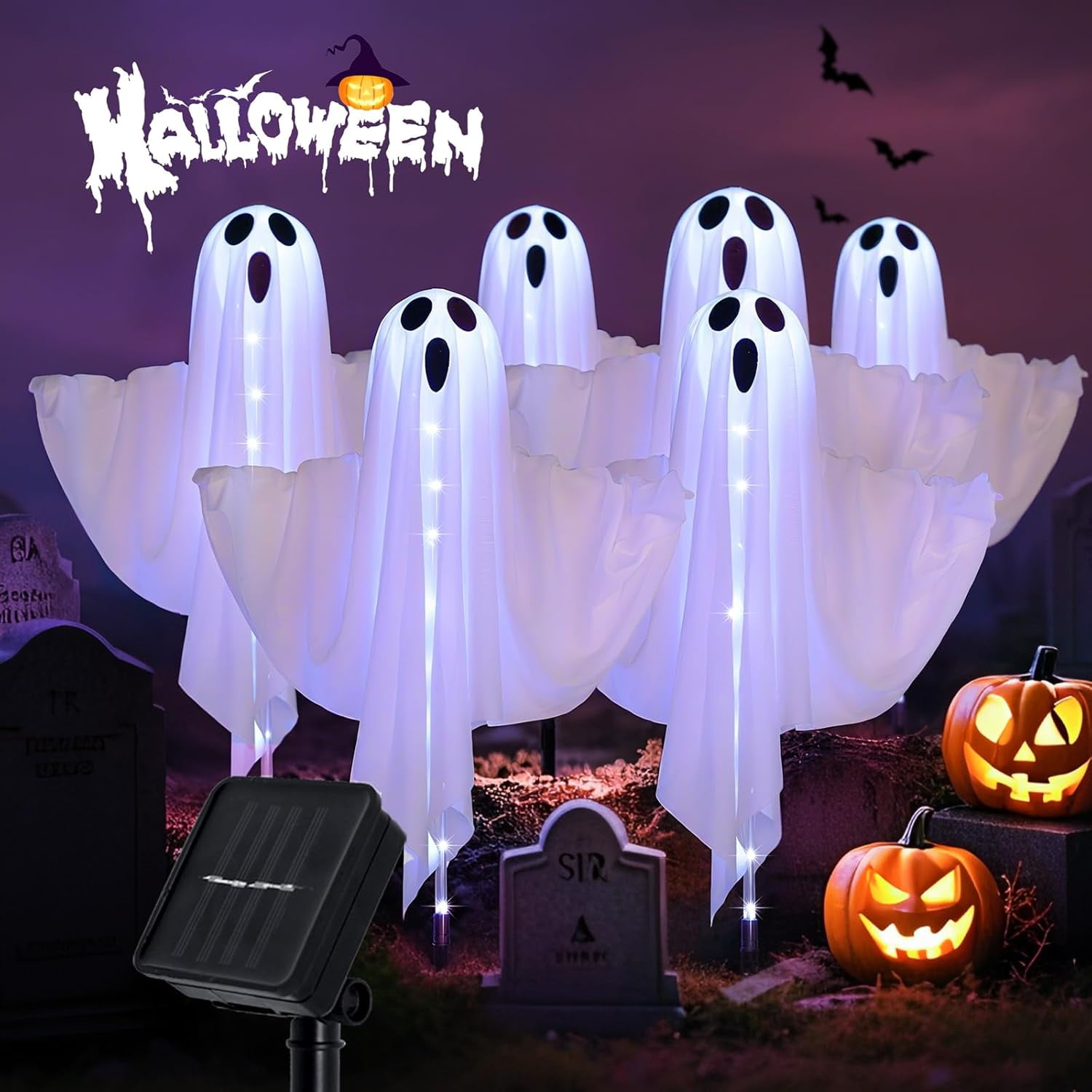 6-Pack Solar Ghost Lights for Halloween Decorations Outdoor, Light up Floating Scary Ghosts ...