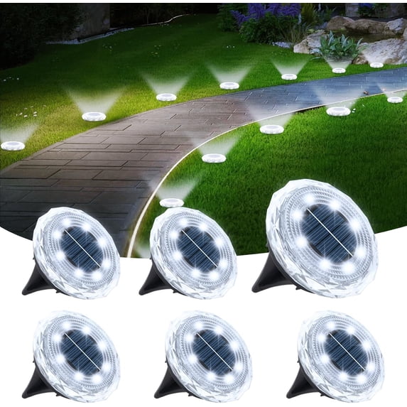 6 Pack Solar Ground Lights, Upgraded Solar Garden Lights Waterproof ...