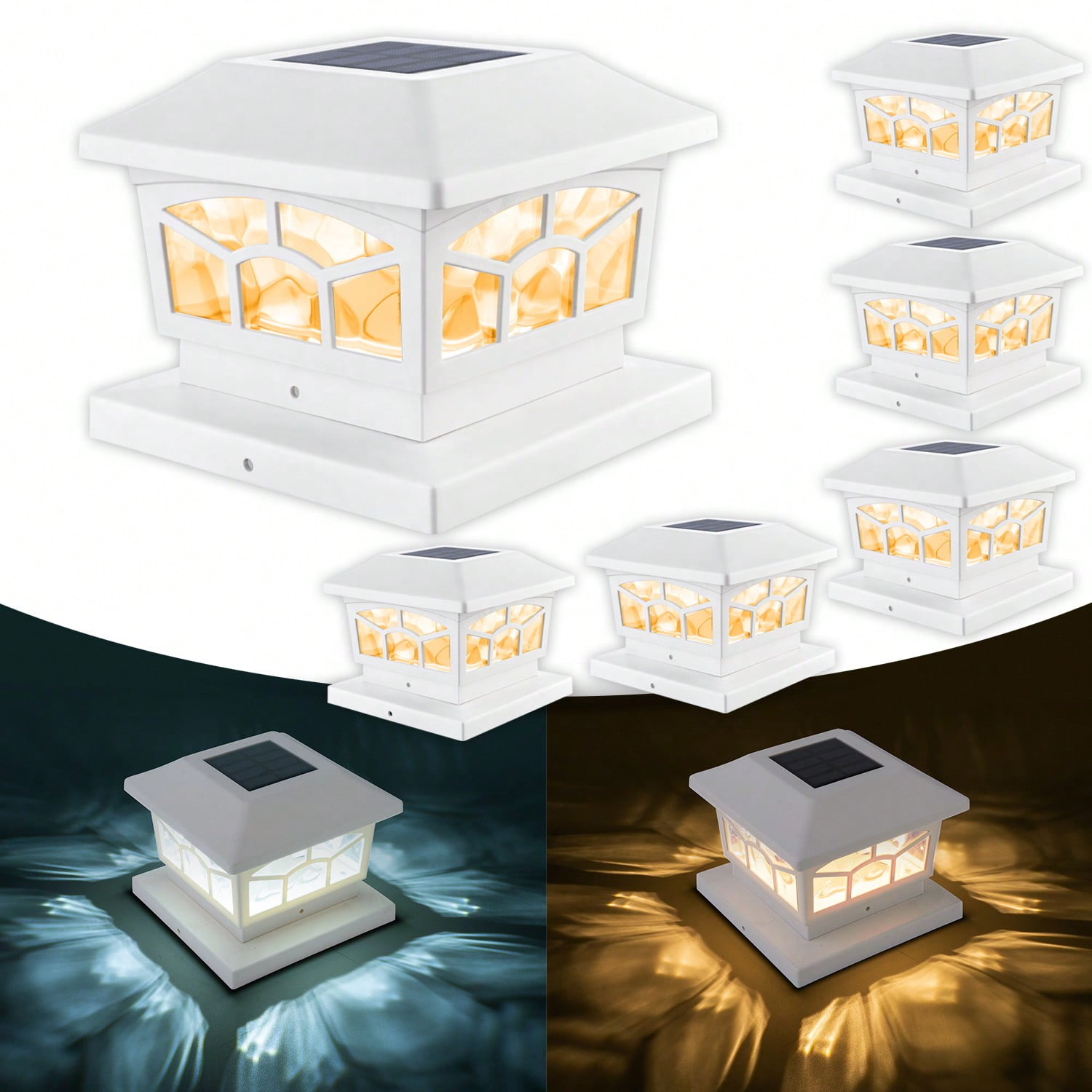 6 Pack Solar Lights For Fence Post Cap Outdoor Deck Lights Waterproof ...