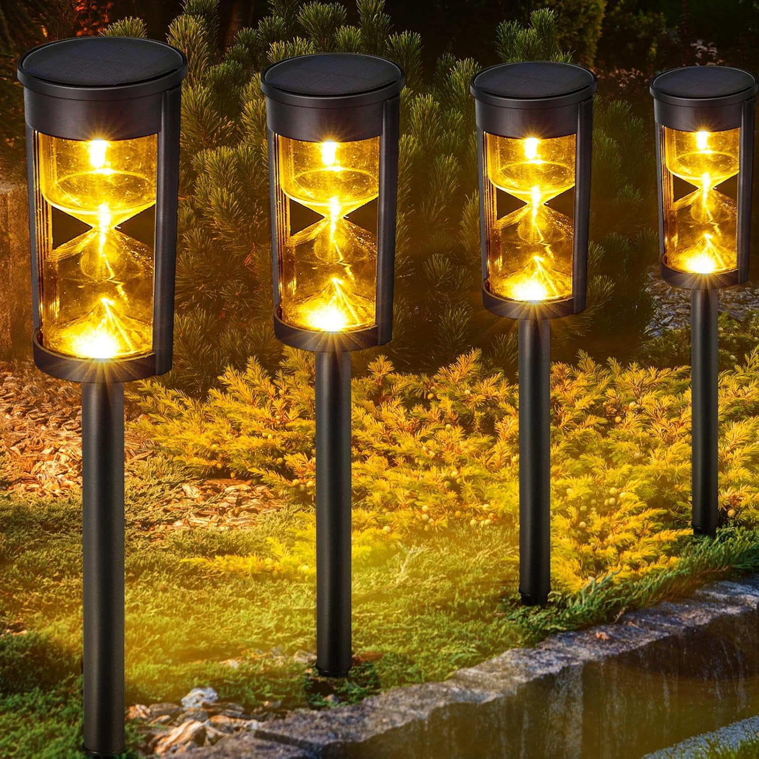 6 Pack Solar Pathway Lights - New Upgraded Large Hourglass Shape Solar ...