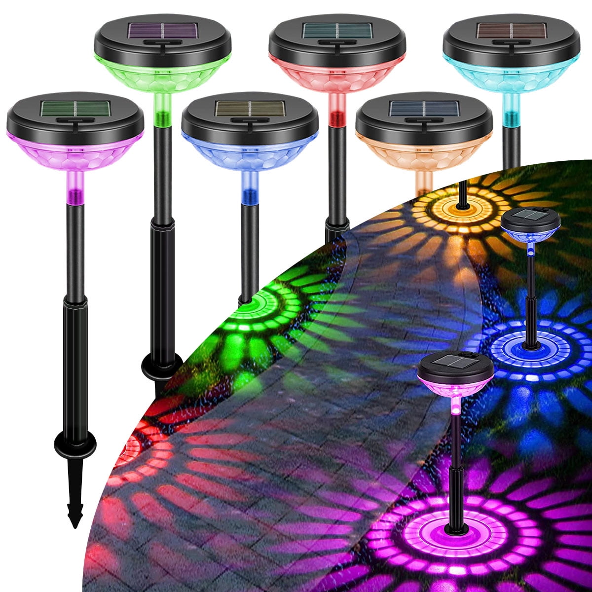 6 Pack Solar Pathway Lights, Outdoor Waterproof Color Changing LED ...