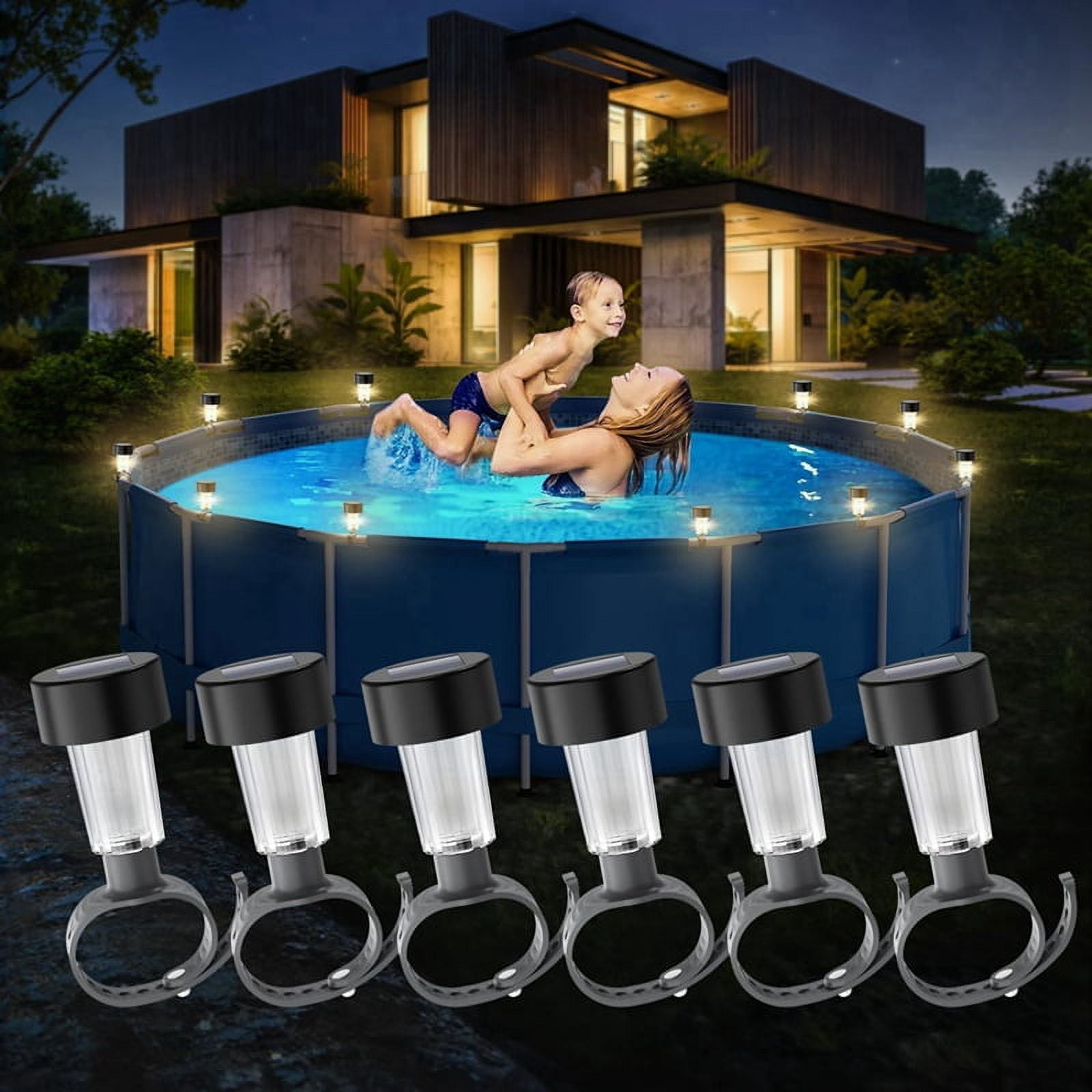 6 Pack Solar Pool Lights for Framed Above Ground Pools,Outdoor Swimming ...